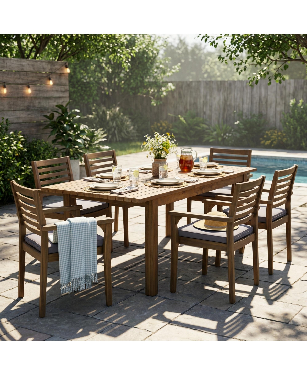 Click here for Clihome 7-Piece Acacia Wood Outdoor Dining Set - M... prices