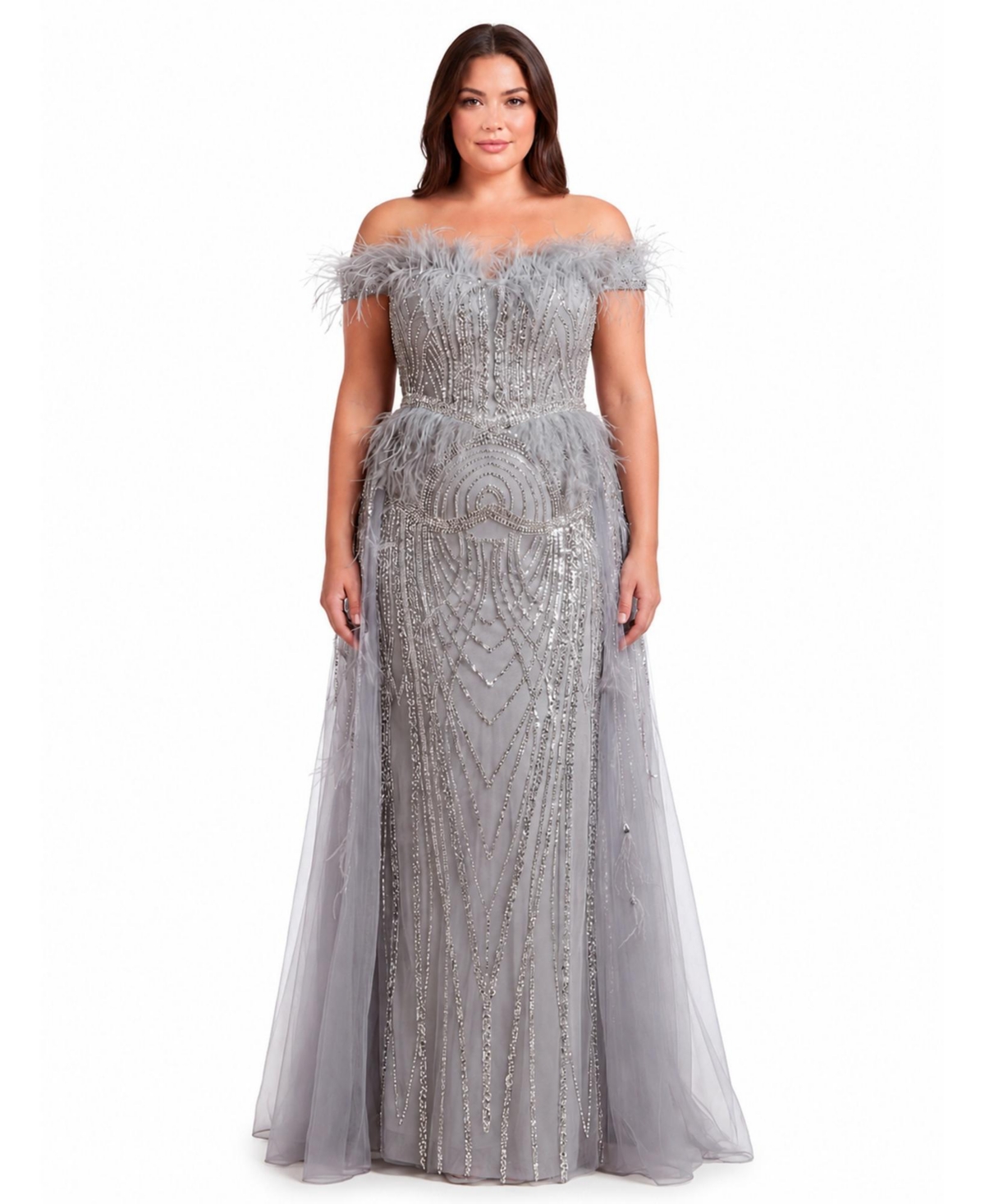 Click here for Lara Womens Off Shoulder Gown with Feathers - Slat... prices