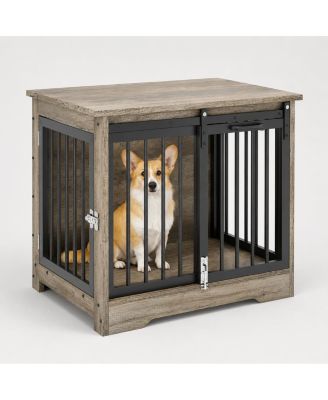 Click here for Homfan Rustic Gray Dog Crate Wooden Side Table End... prices