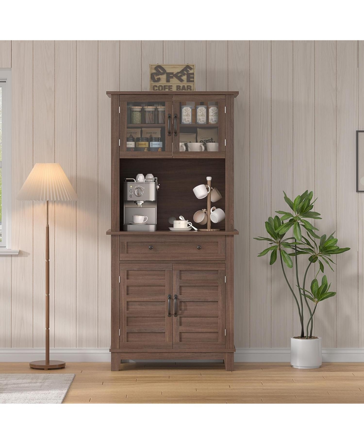 Click here for homfan 72 Farmhouse Coffee Bar Cabinet with Glass... prices