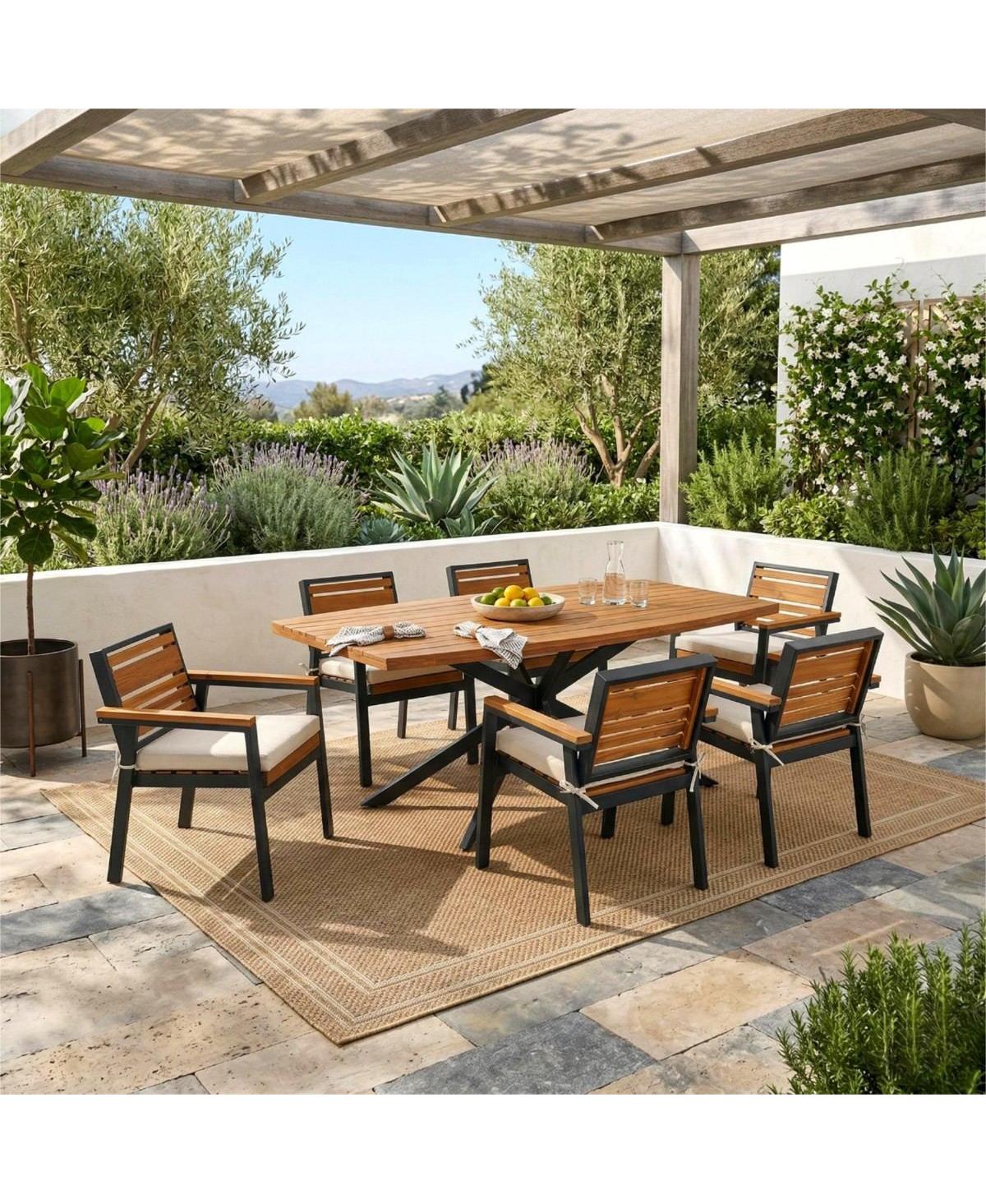 Click here for Asagikoiai 7-Piece Modern Acacia Wood Dining Set w... prices