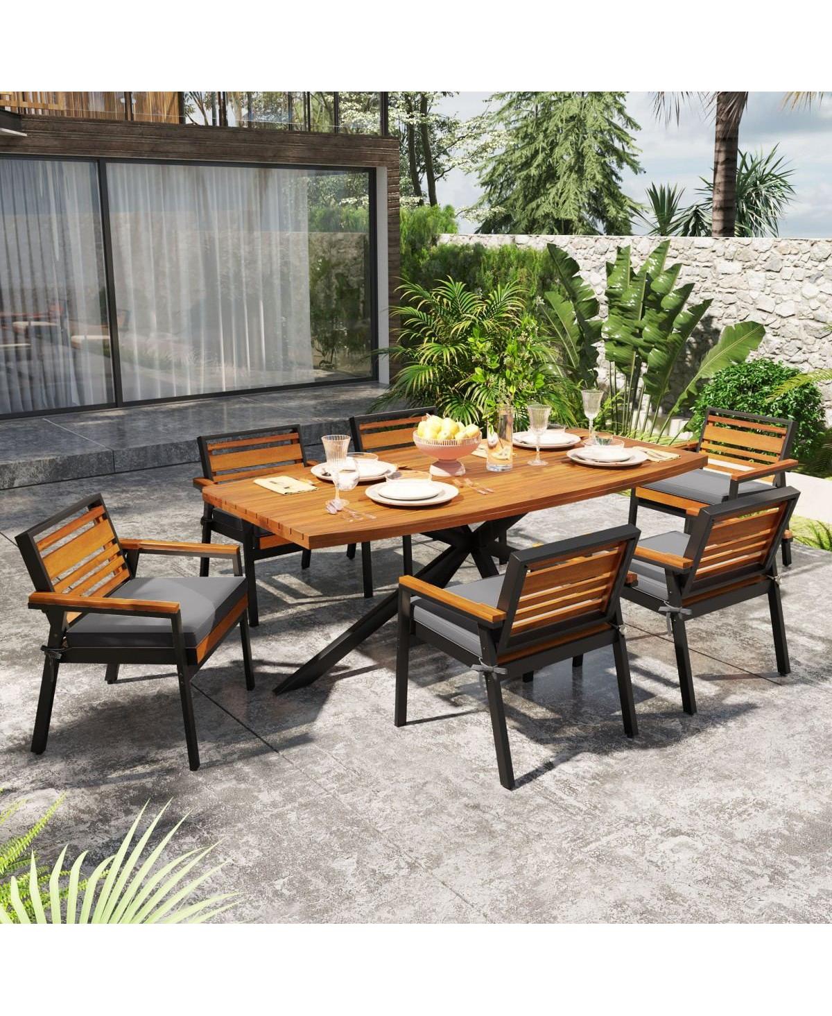 Click here for Asagikoiai 7-Piece Modern Acacia Wood Dining Set w... prices