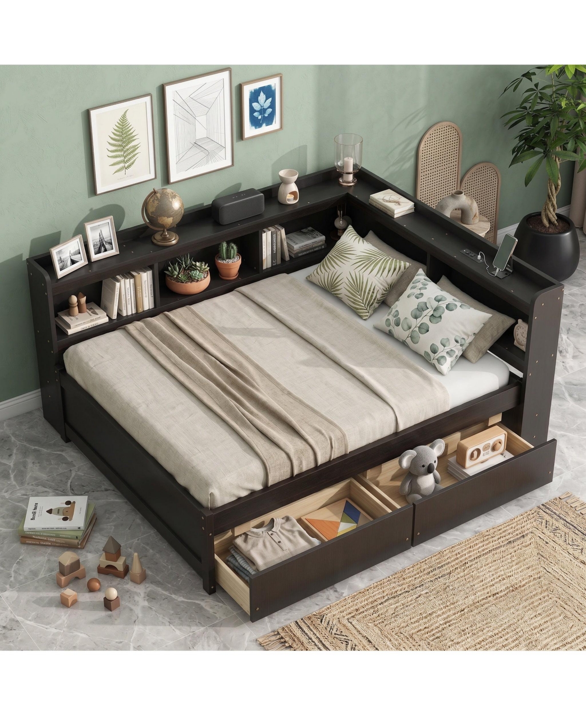 Click here for Sailvan L-shaped Bookcases Bed with Power Outlets... prices