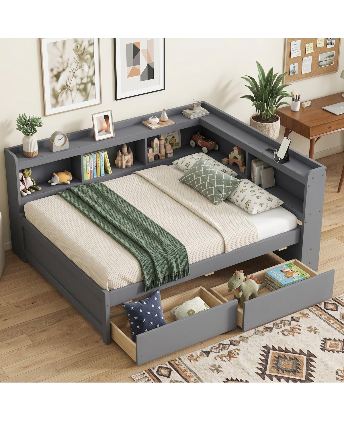 Click here for Sailvan L-shaped Bookcases Bed with Power Outlets... prices