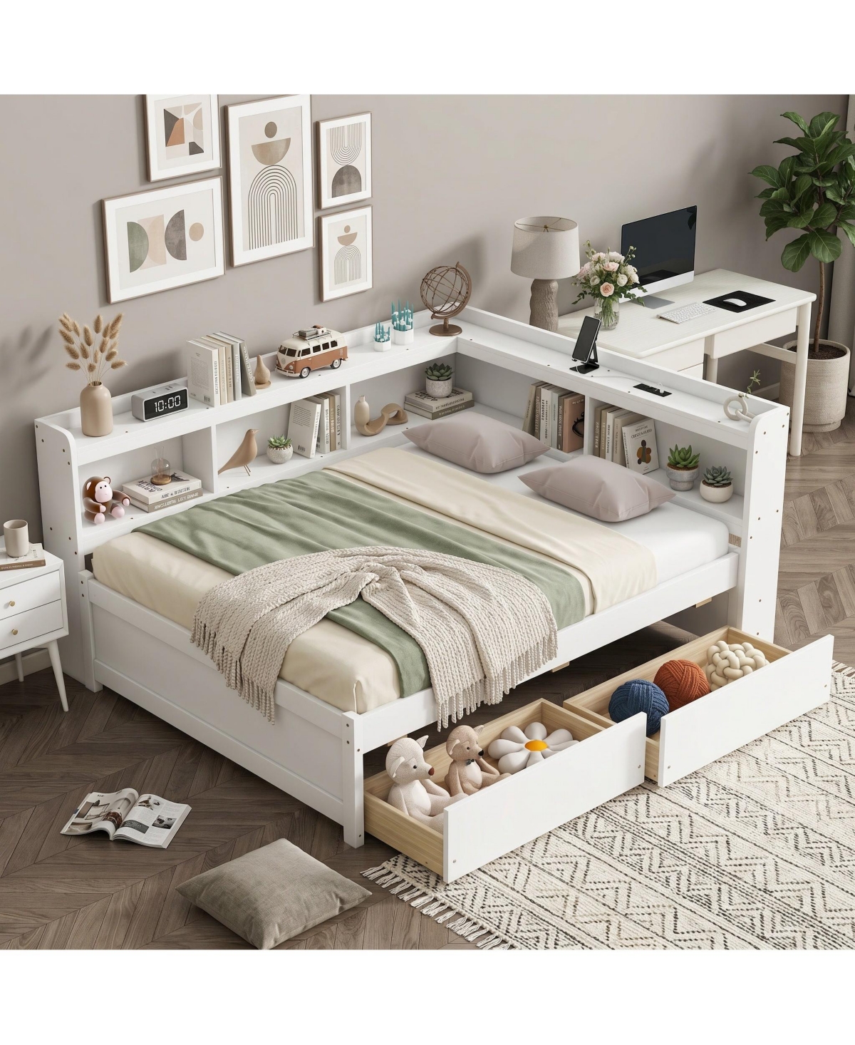 Click here for Sailvan L-shaped Bookcases Bed with Power Outlets... prices