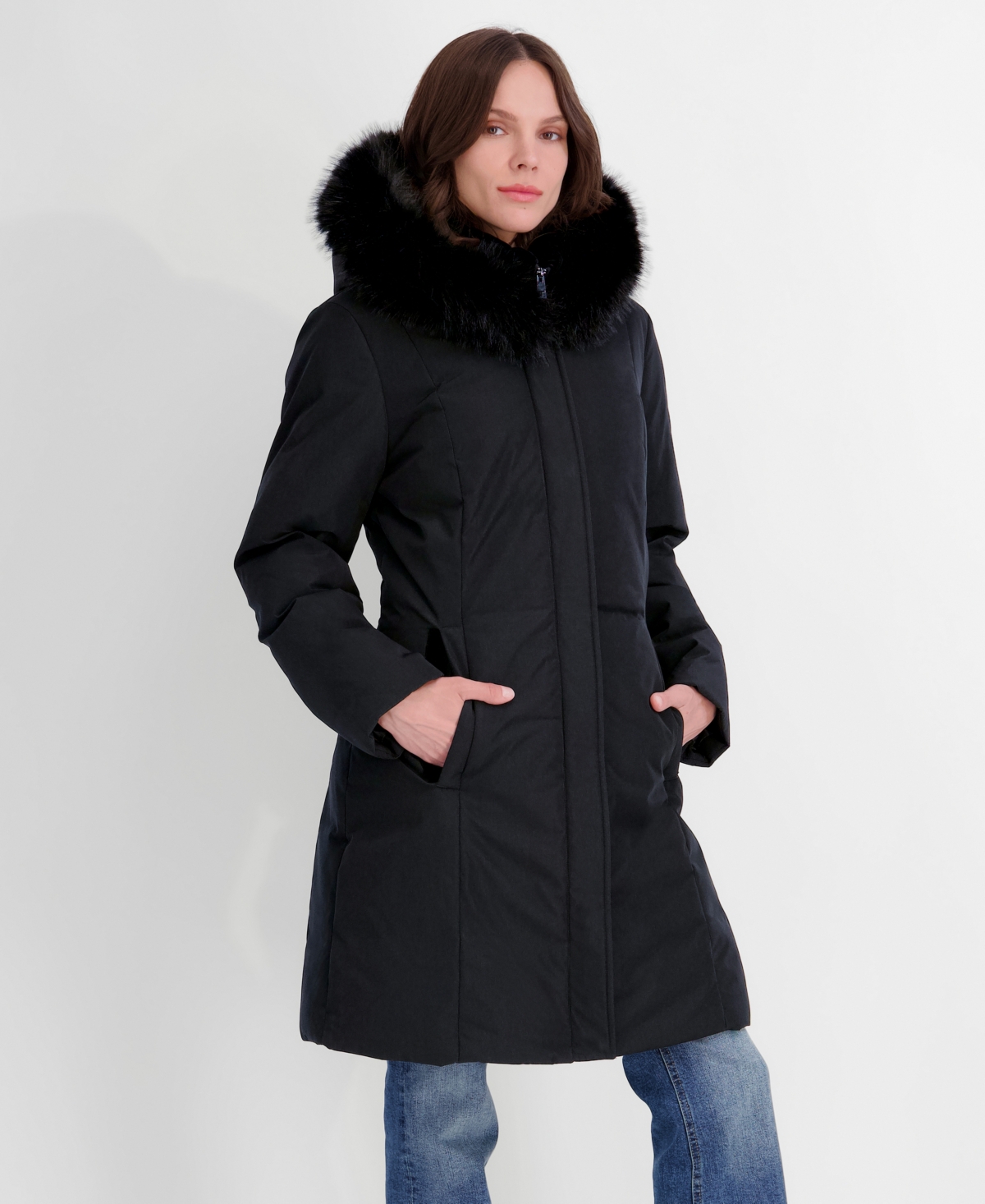 Click here for Tahari Womens Velvet Bibbed Faux-Fur Hooded Puffer... prices