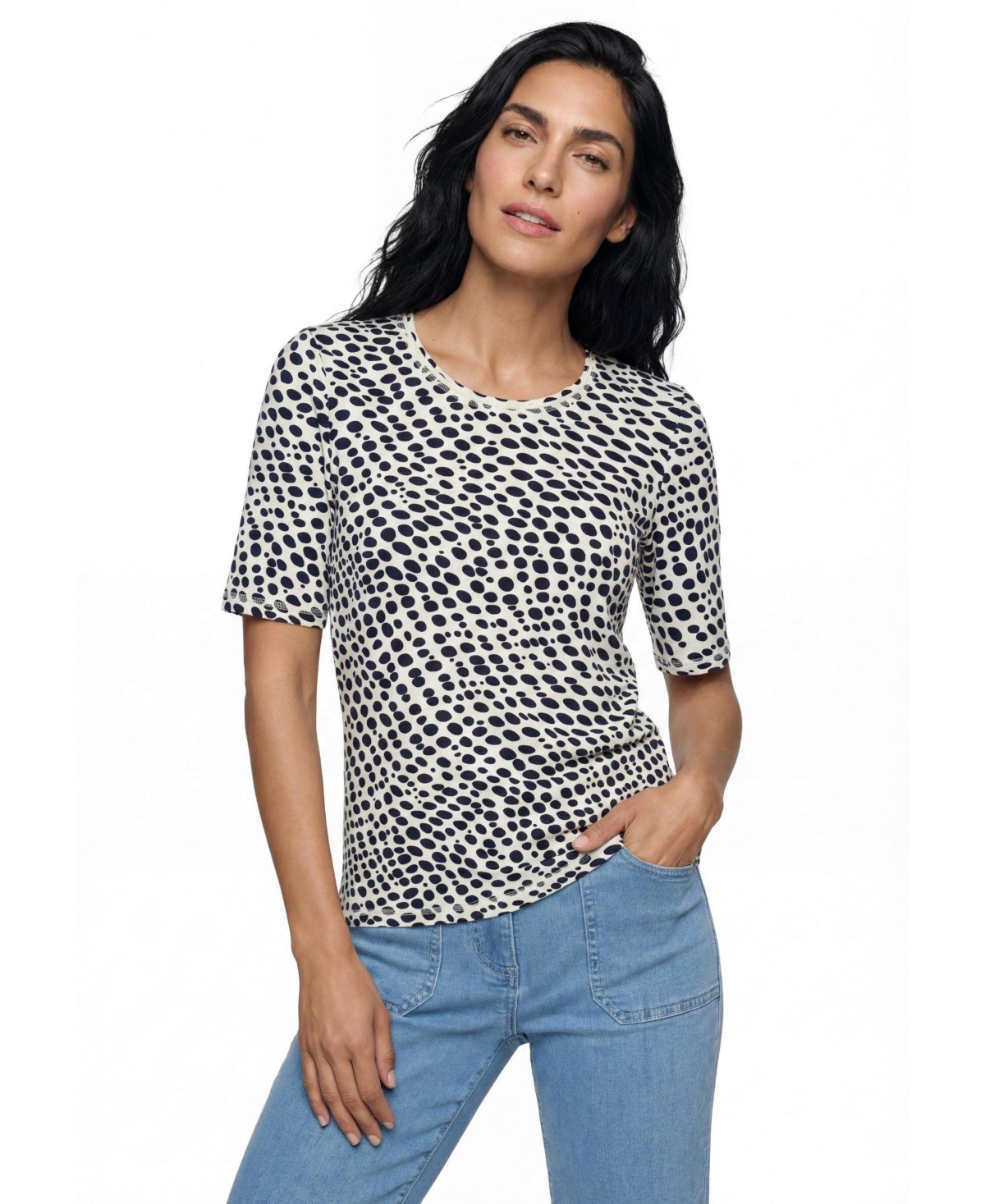 Click here for Olsen Womens Pebble Print T-Shirt - White silk prices