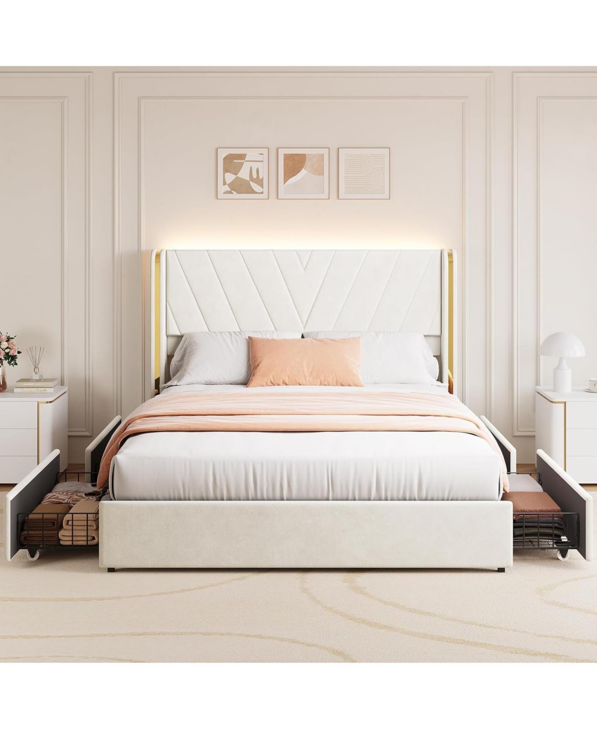 Click here for homfan Queen Velvet Upholstered Platform Bed Frame... prices