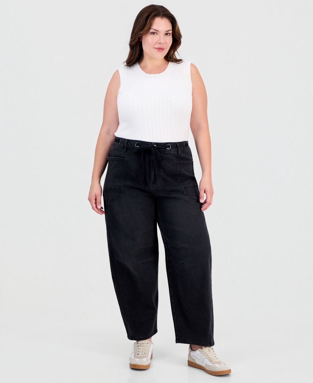 Click here for And Now This Trendy Plus Size Tie-Waist Barrel Jea... prices