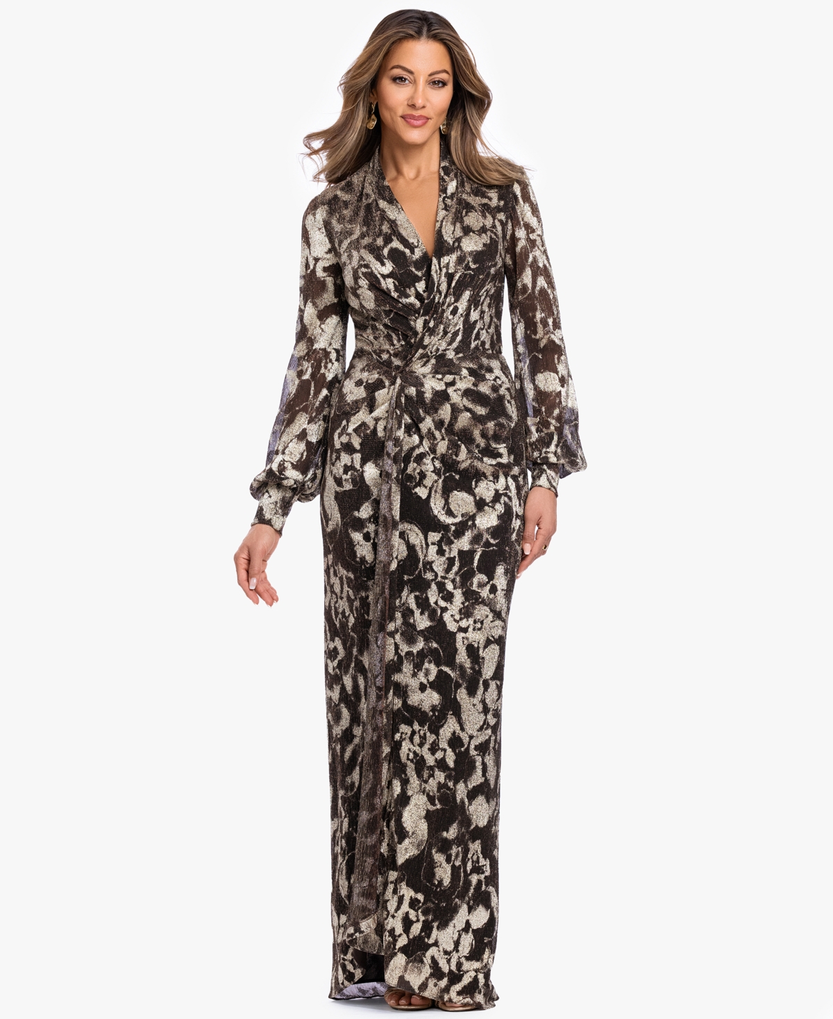 Click here for Betsy & Adam Plus Size V-Neck Gown - Brown Gold prices
