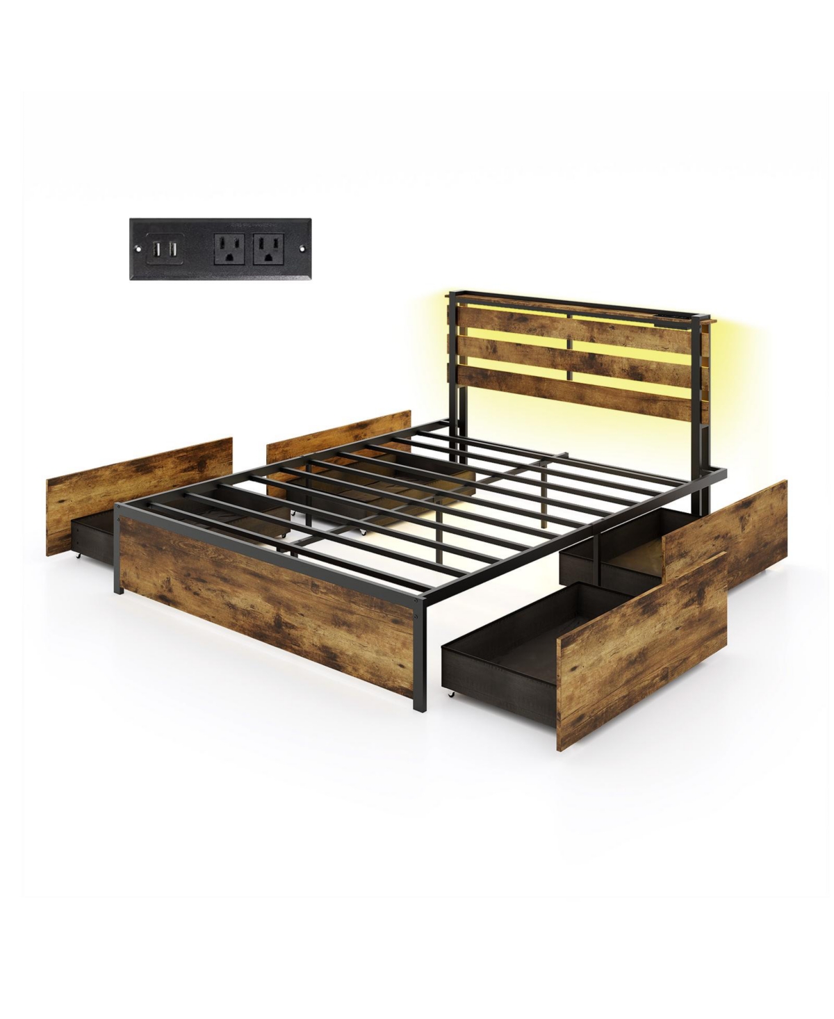 Click here for Gouun Bed Frame with Drawers Led Lights and Usb Po... prices