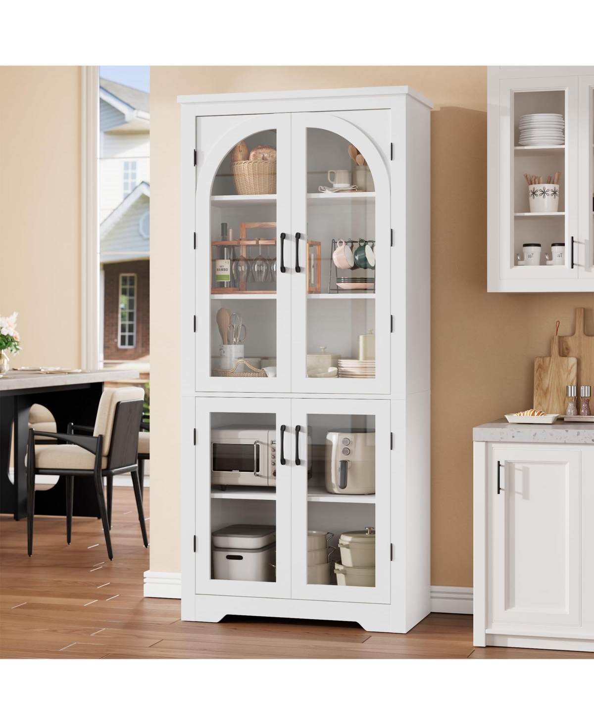 Click here for homfan 70 Inch Tall Pantry Cabinet with Arched Gla... prices