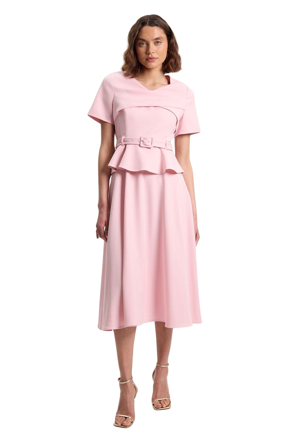 Click here for Karen Millen Womens Belted Midi Dress - Light pink prices