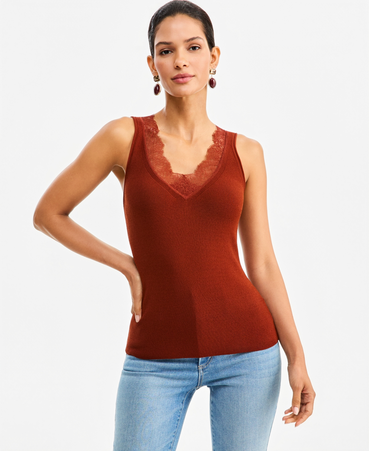 Click here for I.n.c. International Concepts Womens Lace-Trim V-N... prices