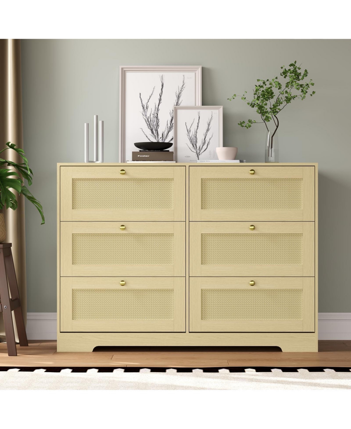 Click here for homfan Boho Rattan 6 Drawer Dresser with Wood Legs... prices