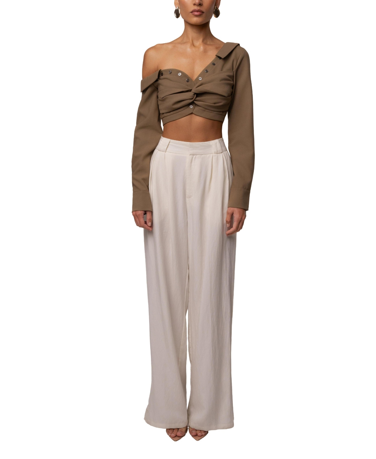 Click here for Jluxlabel Womens Off-Shoulder Twist Crop Top - Oli... prices