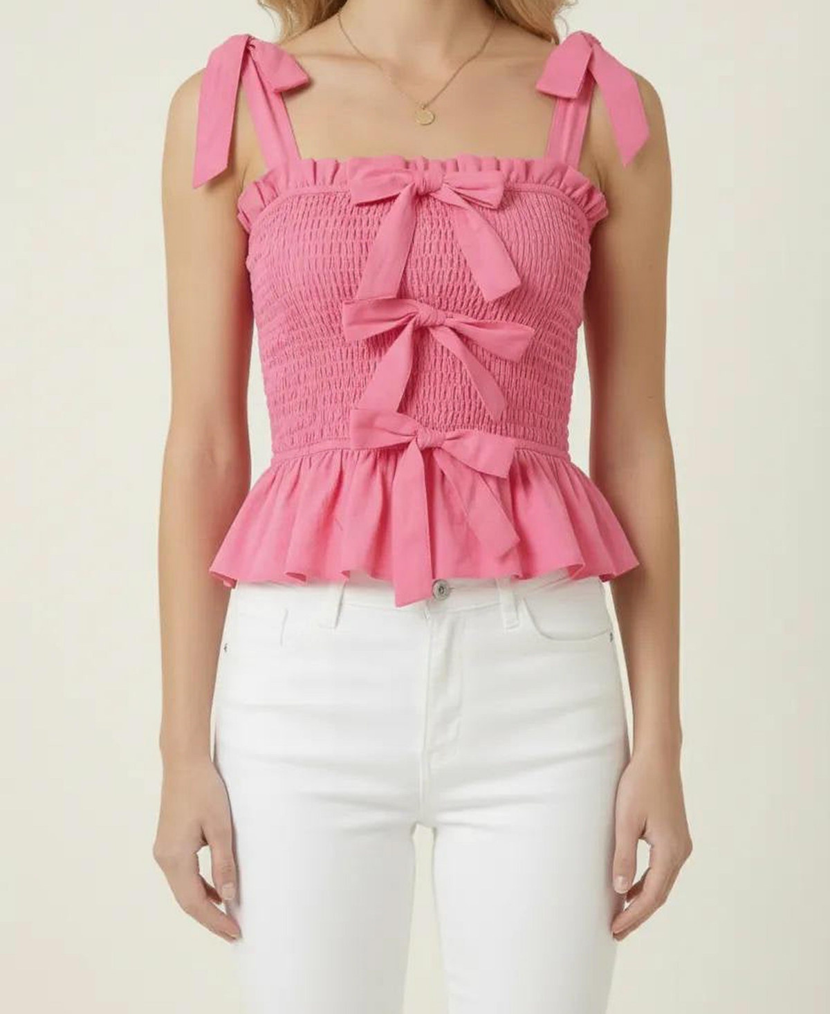 Click here for Modenaire Womens Smocked Bow-Strap Peplum Top - Pi... prices