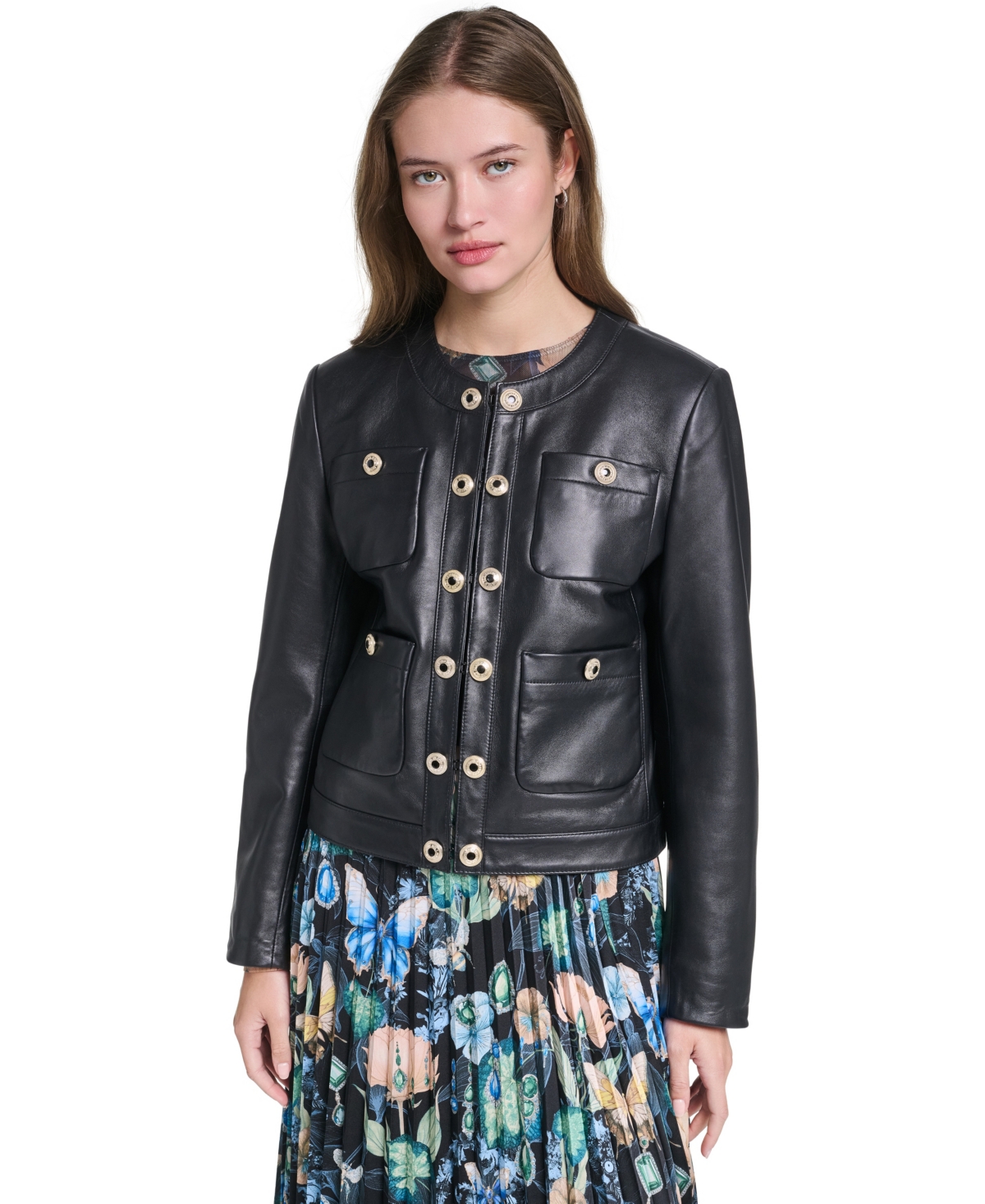 Click here for Karl Lagerfeld Paris Womens Leather Button-Front J... prices
