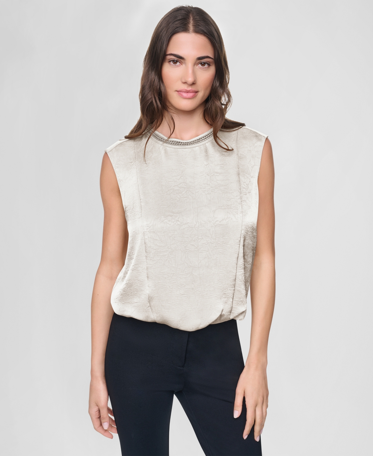 Click here for Dkny Womens Crinkle-Texture Chain-Neck Top - Ivory prices