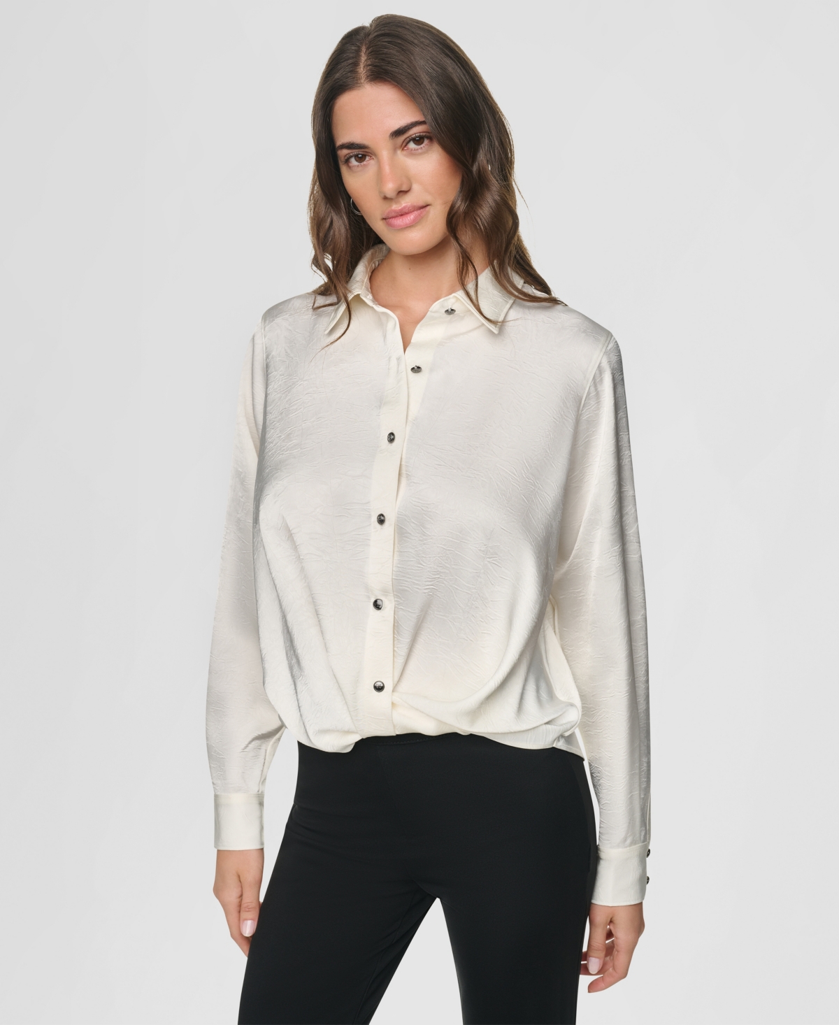 Click here for Dkny Womens Long-Sleeve Twist-Front Blouse - Ivory prices