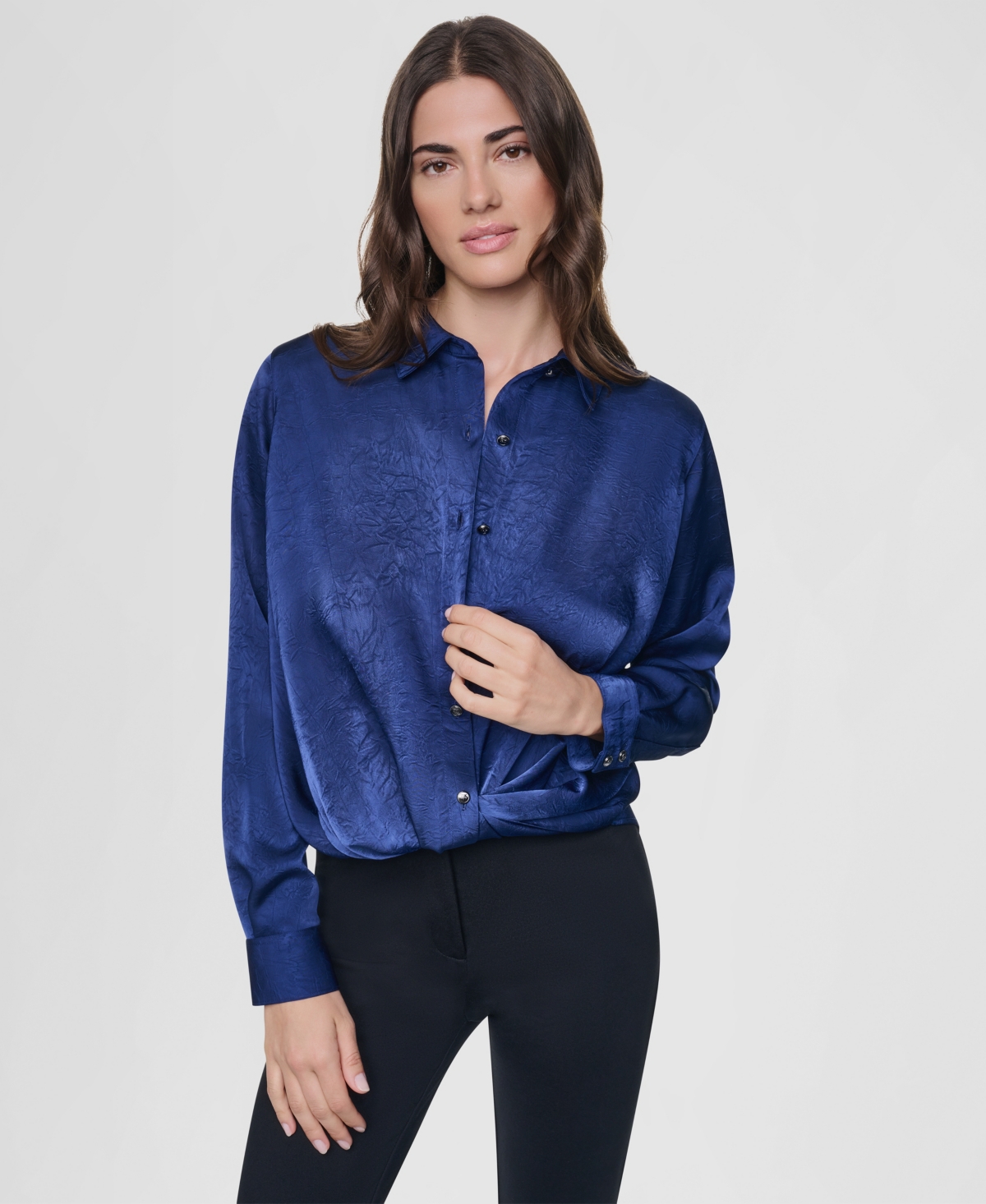 Click here for Dkny Womens Long-Sleeve Twist-Front Blouse - Intre... prices