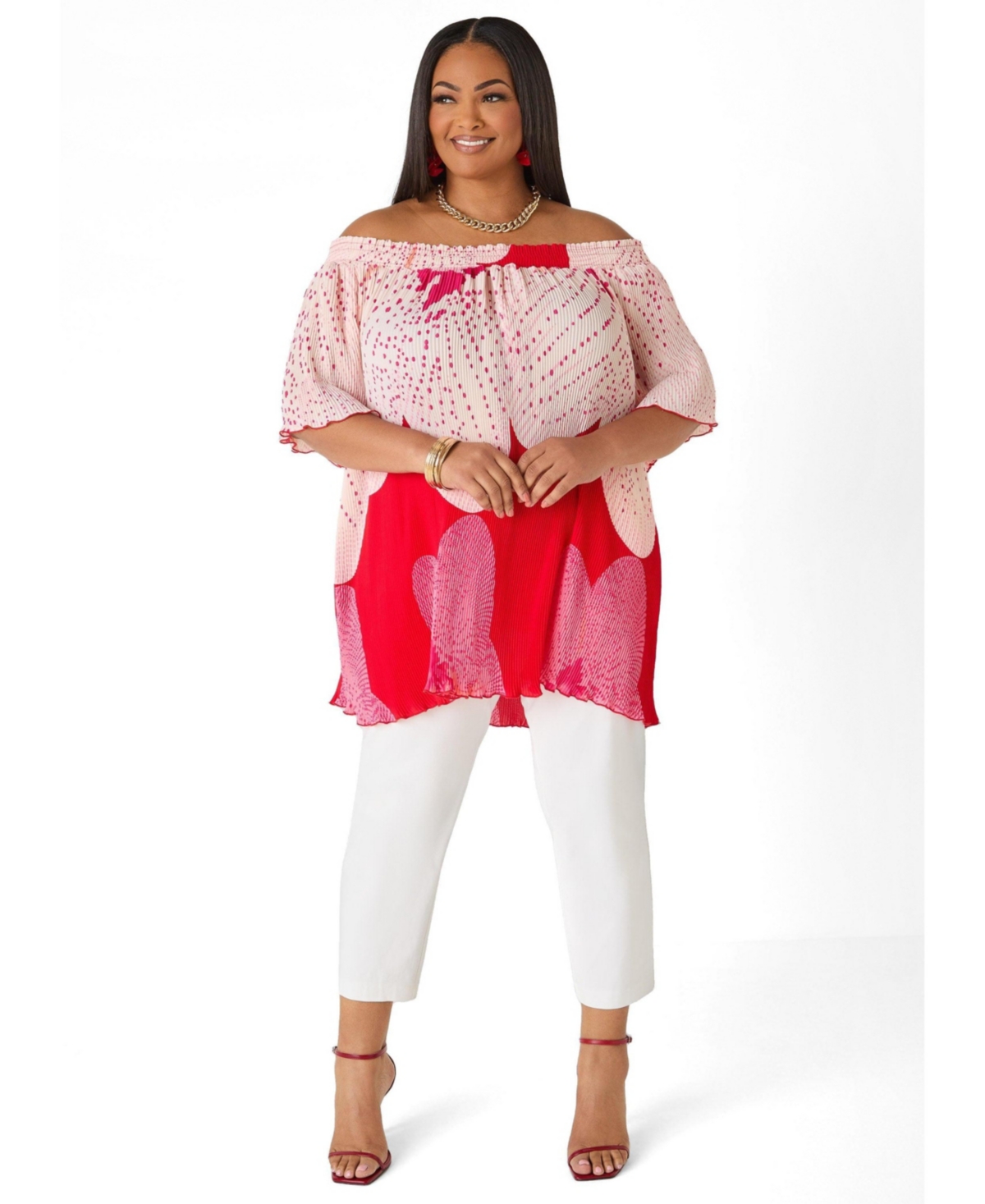 Click here for Ashley Stewart Womens Off The Shoulder Floral Plis... prices