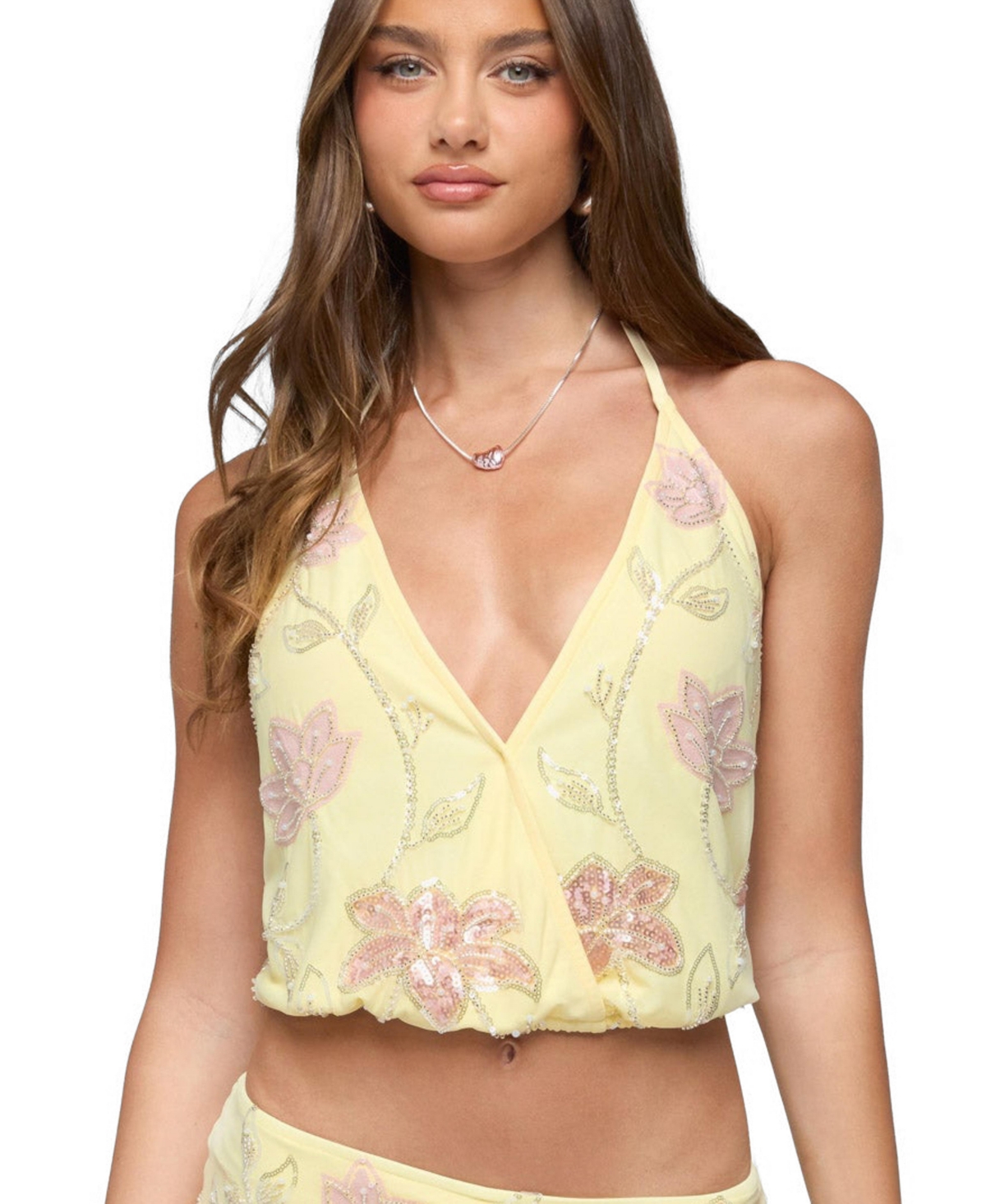 Click here for Edikted Womens Mena Beaded Floral Backless Top - L... prices
