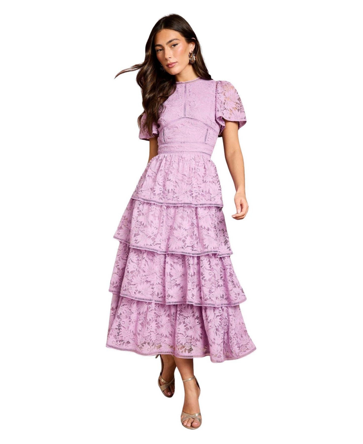 Click here for Coast Womens Tiered Lace Midi Dress - Lilac prices