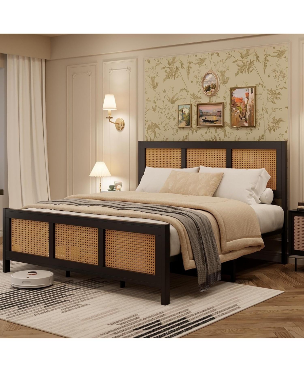 Click here for gaomon Queen Size Bohemian Rattan Platform Bed Fra... prices