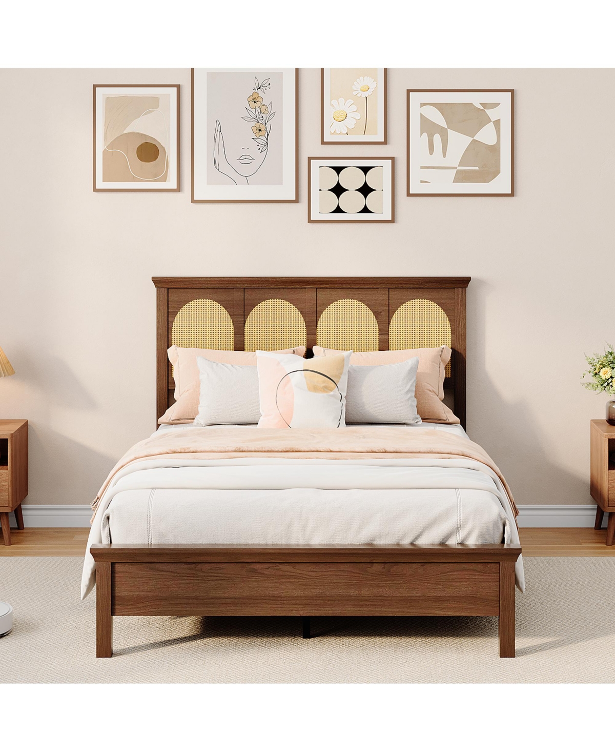 Click here for gaomon Full Bed Frame with Rattan Headboard â Wo... prices