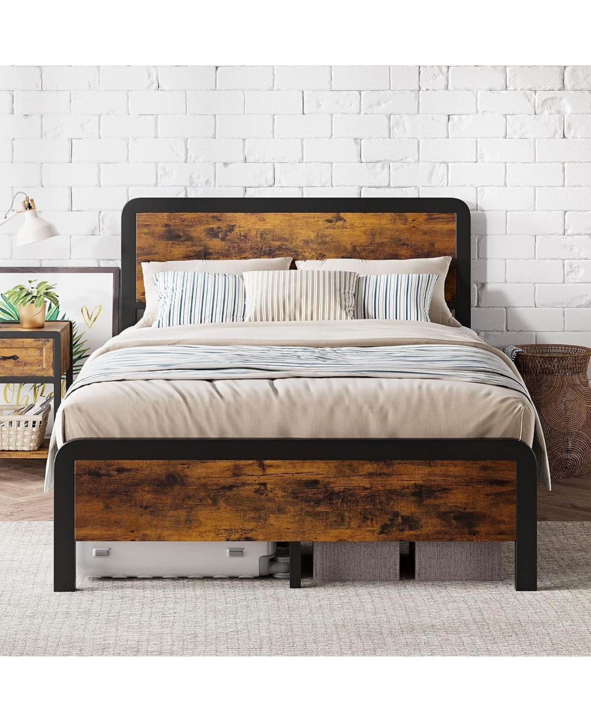 Click here for gaomon Metal Platform Bed Frame Rustic Wood Headbo... prices