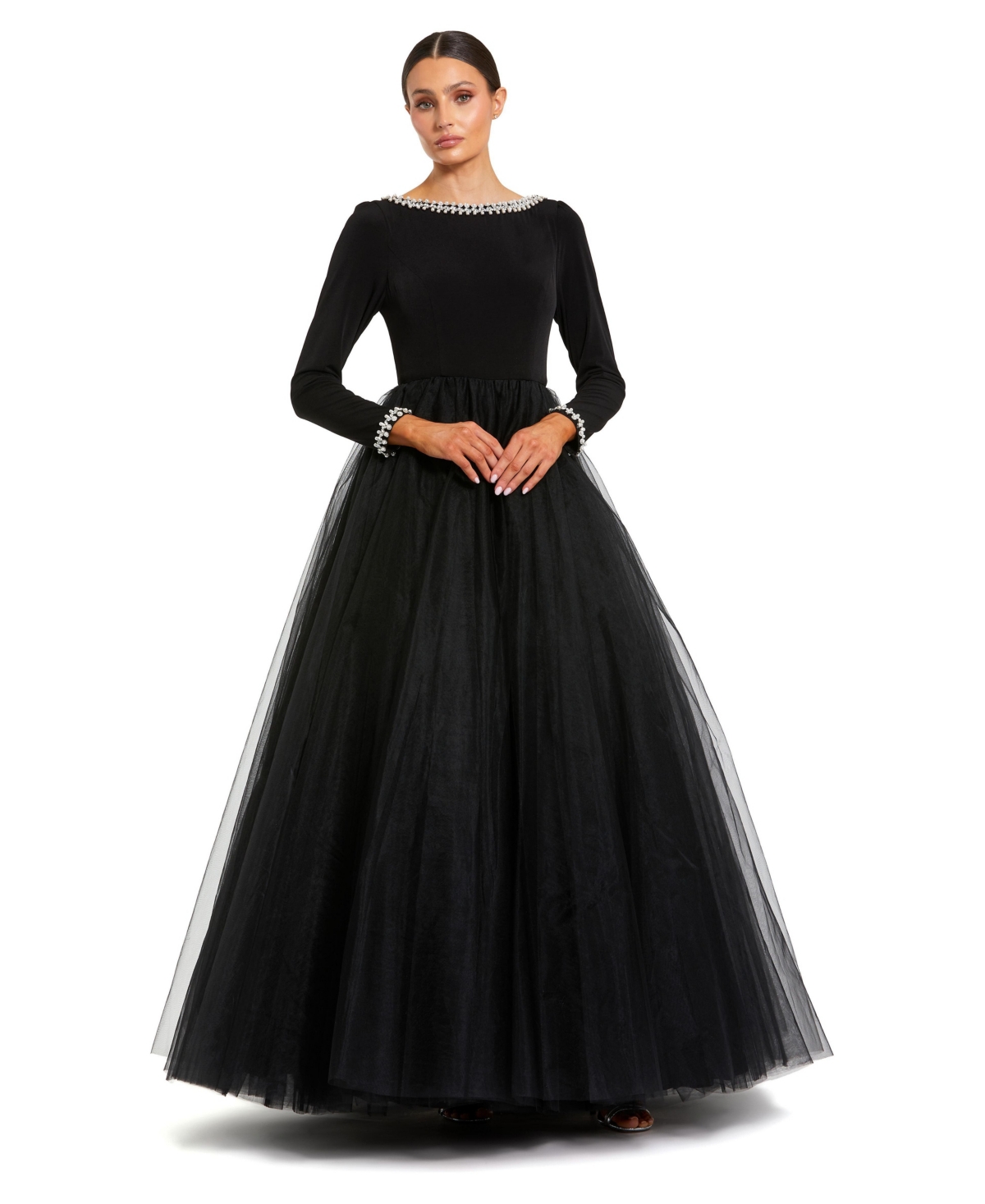 Click here for Mac Duggal Petite Embellished Jersey Long Sleeve B... prices