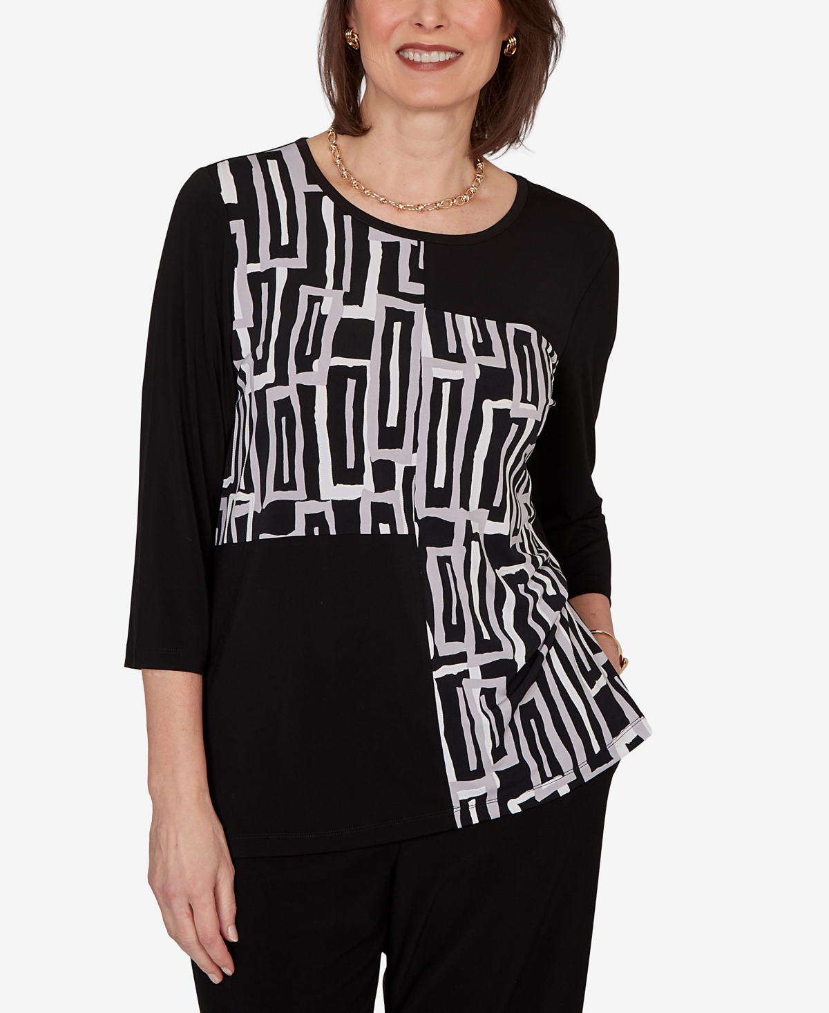 Click here for Alfred Dunner Petite Spliced Geometric Print Top -... prices