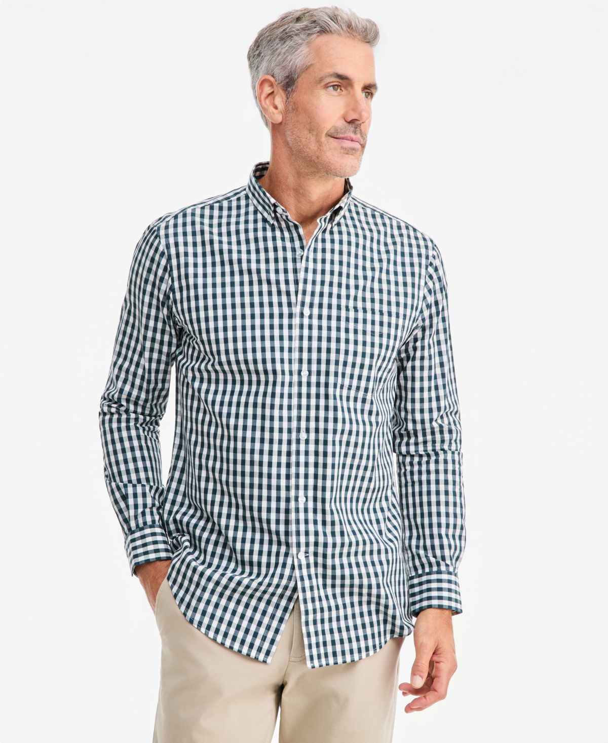 Click here for Club Room Mens Long-Sleeve Gingham Cotton Poplin S... prices