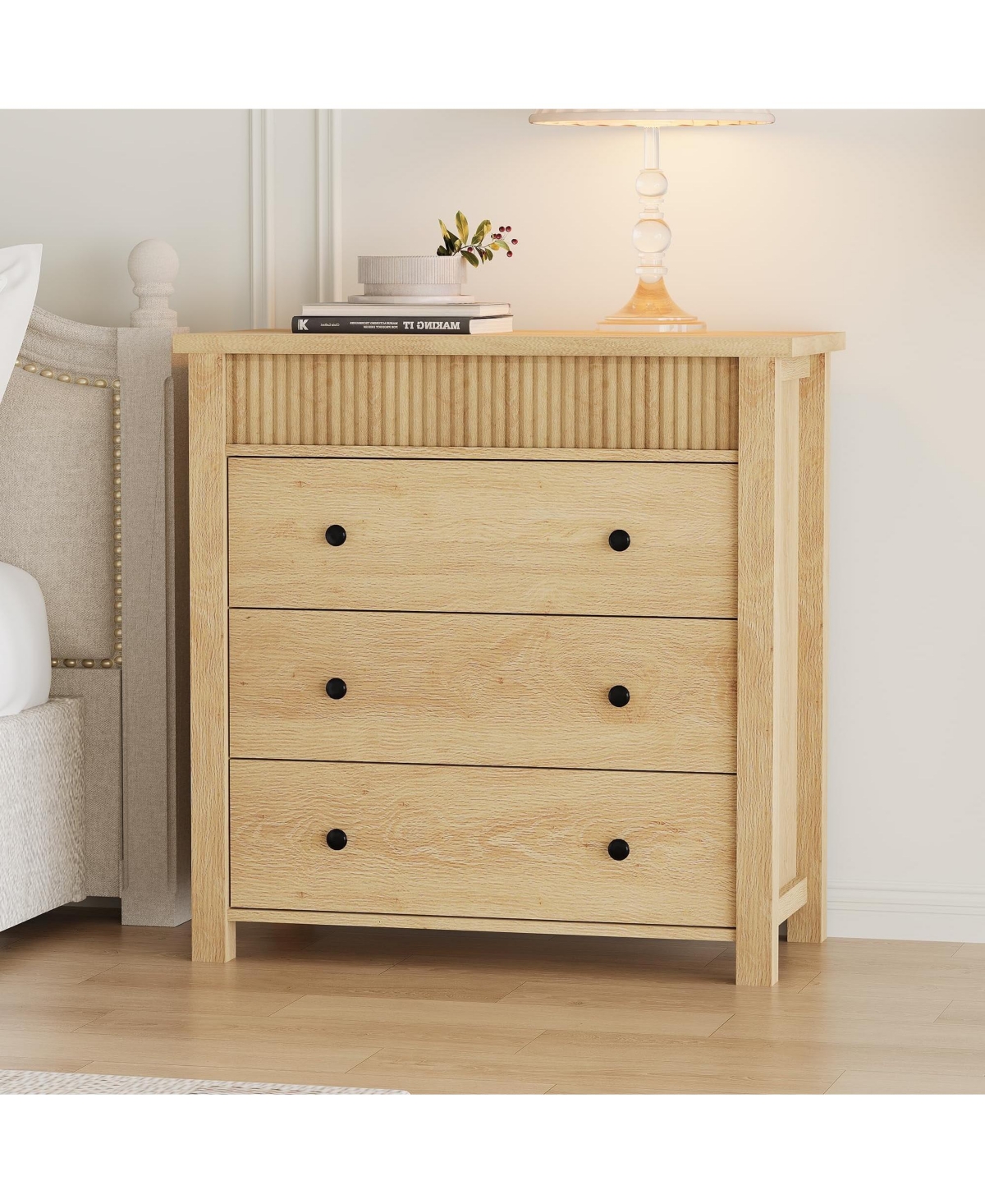Click here for gaomon 3-Drawer Fluted Wooden Nightstand  Versatil... prices