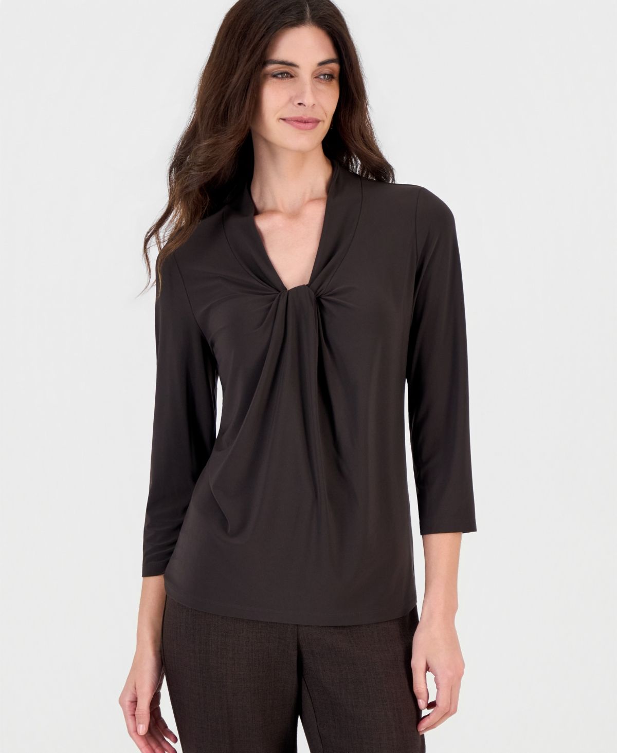 Click here for Kasper Petite Knot-Front 3/4-Sleeve Blouse - Rich... prices