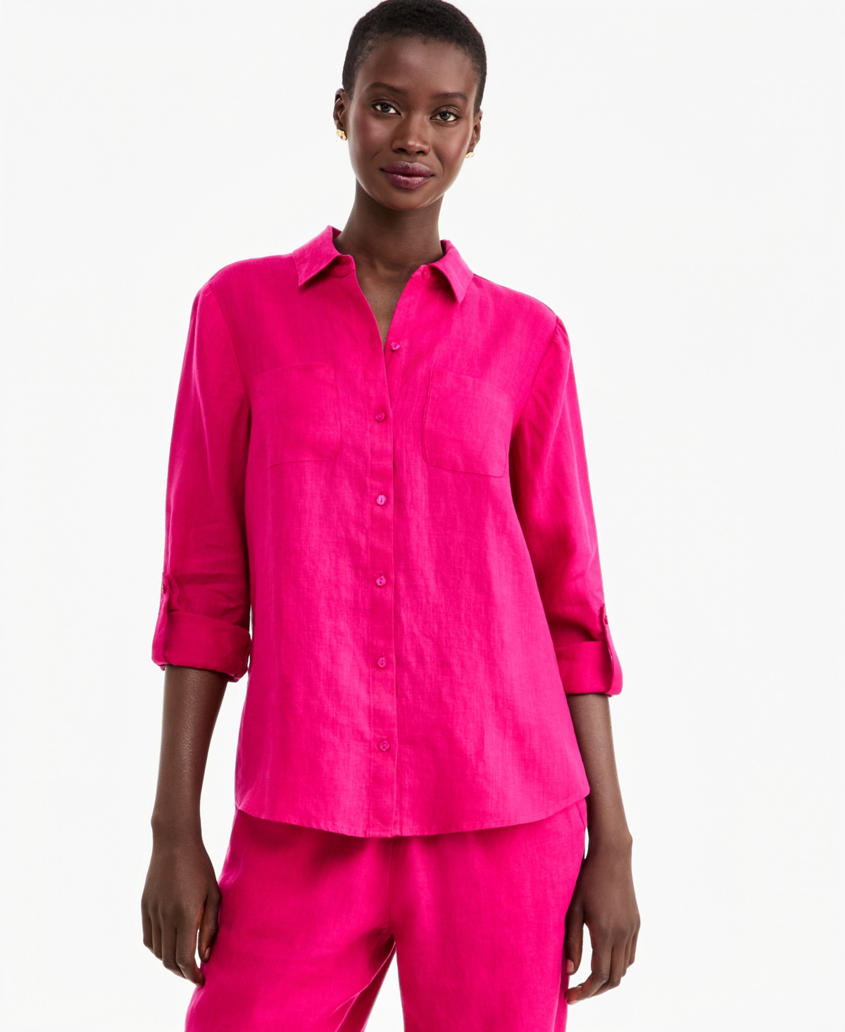 Click here for Charter Club Petite 100 Linen Button-Front Shirt... prices