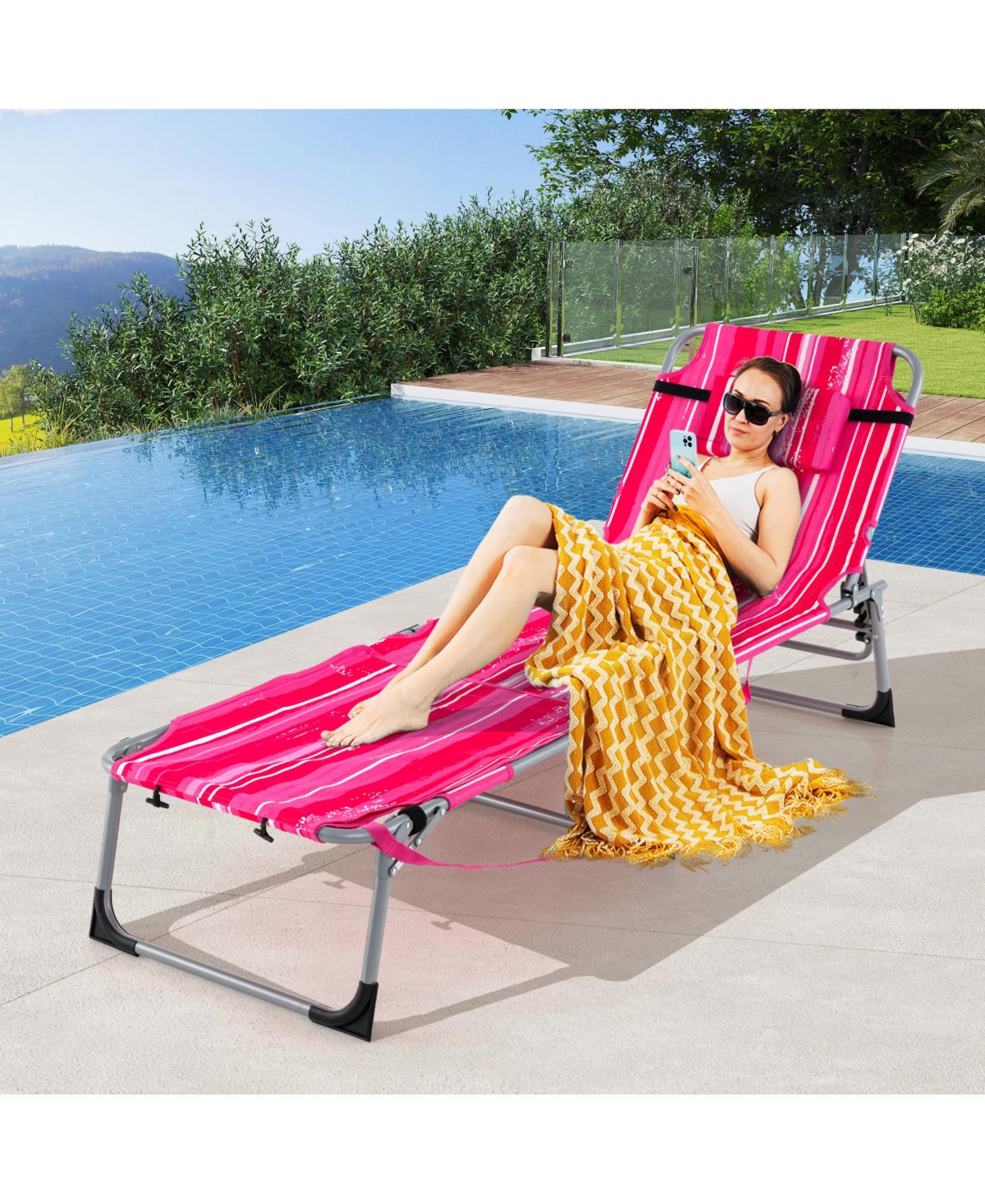 Click here for Gymax Outdoor Folding Chaise 5-Position Lounge Cha... prices