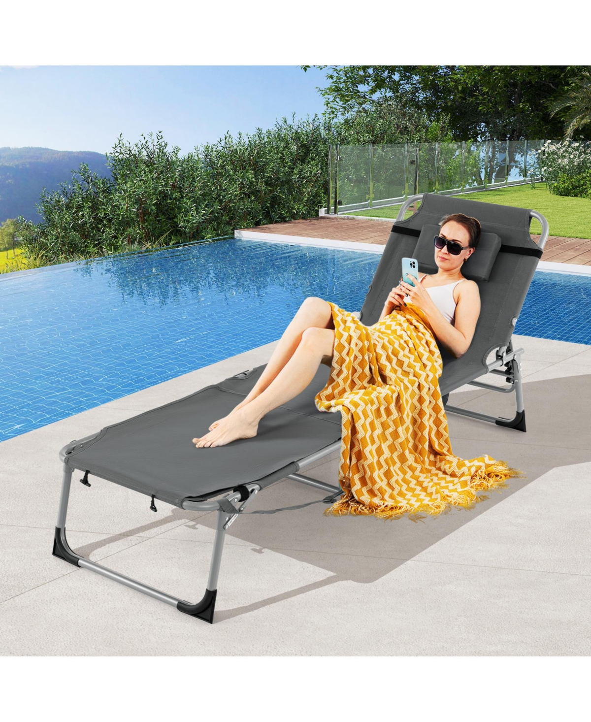 Click here for Gymax Outdoor Folding Chaise 5-Position Lounge Cha... prices