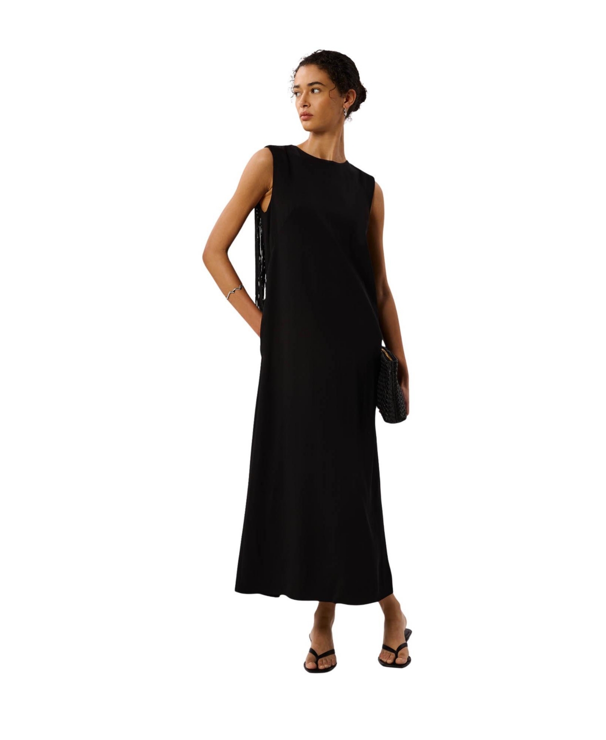 Click here for Whistles Womens Back Fringe Detail Midi Dress - Bl... prices
