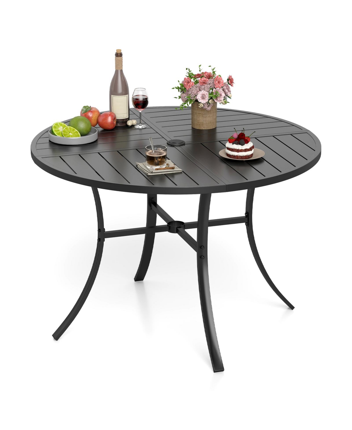 Click here for Gymax Patio Dining Table 42.5 Round Metal Slat Tab... prices