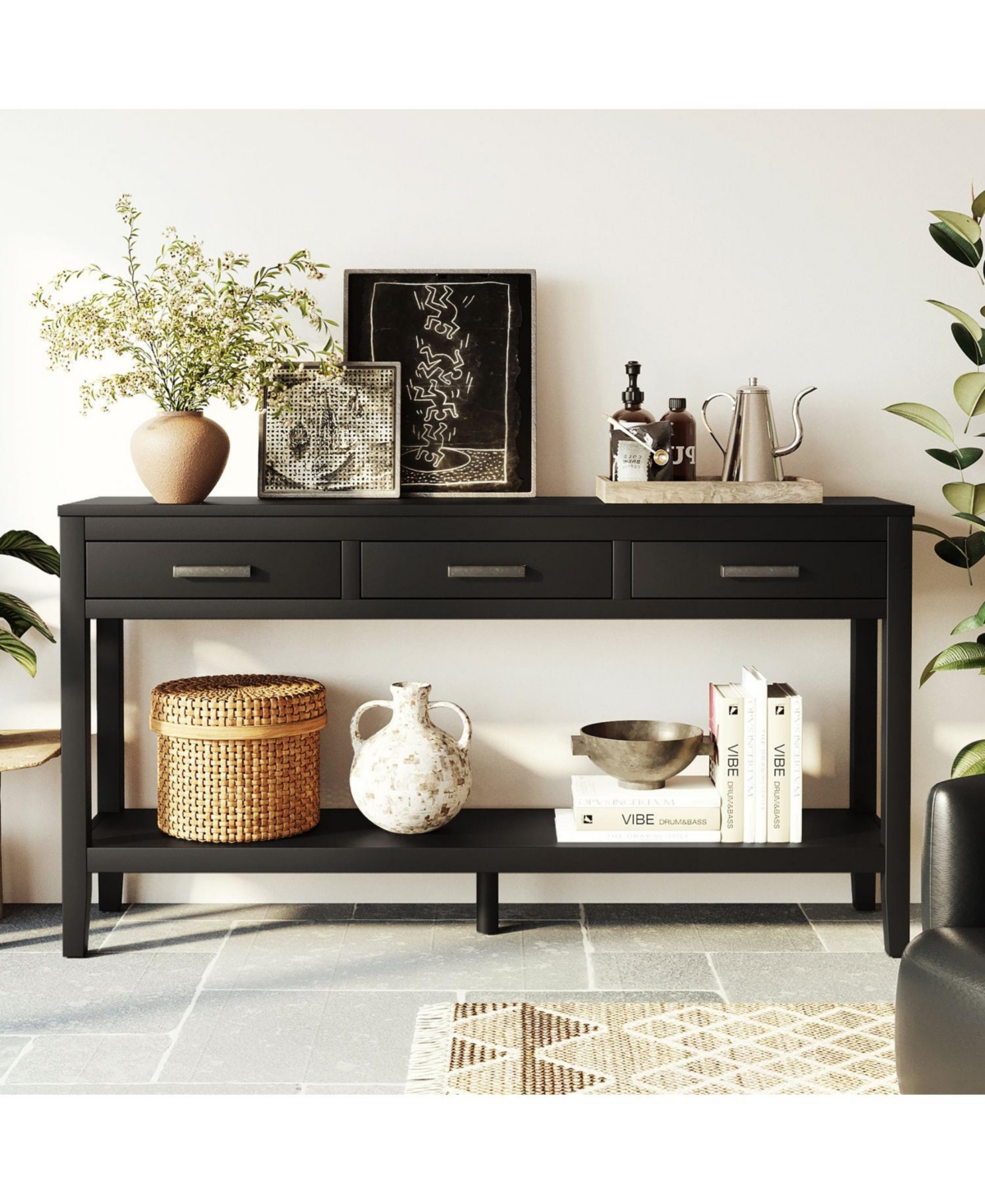 Click here for Rainsken 59 Farmhouse Entryway Table  with 3 Stora... prices