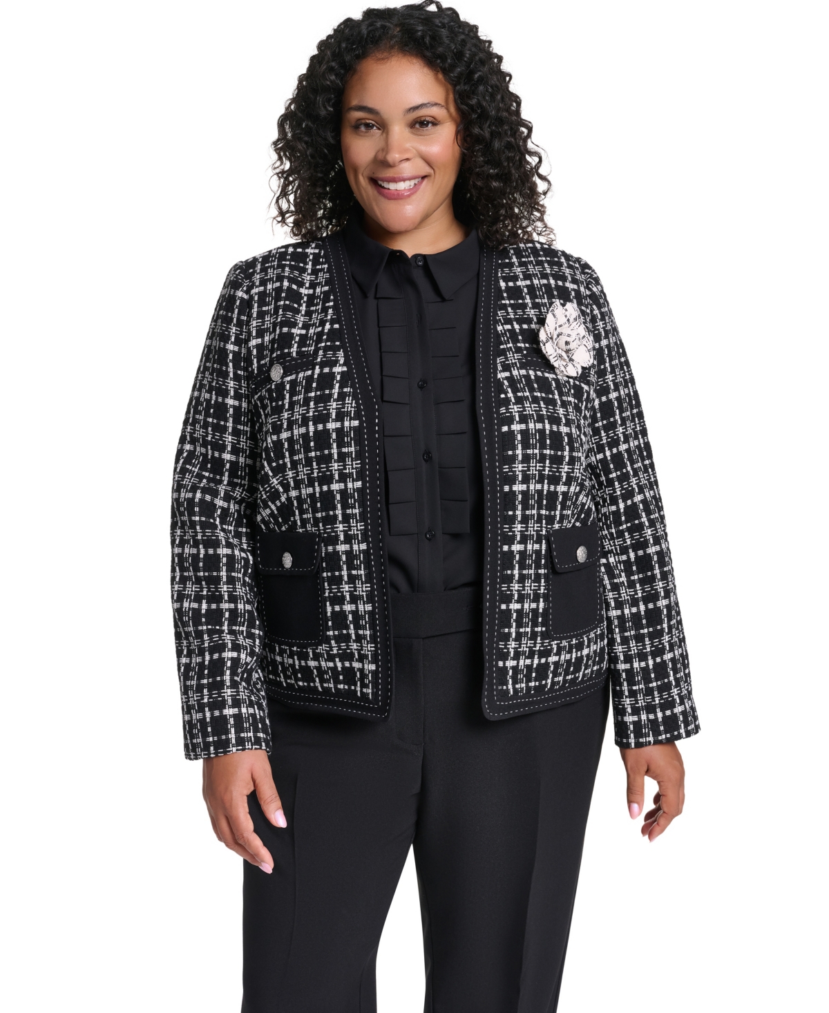 Click here for Karl Lagerfeld Paris Plus Size Open-Front Woven Ja... prices