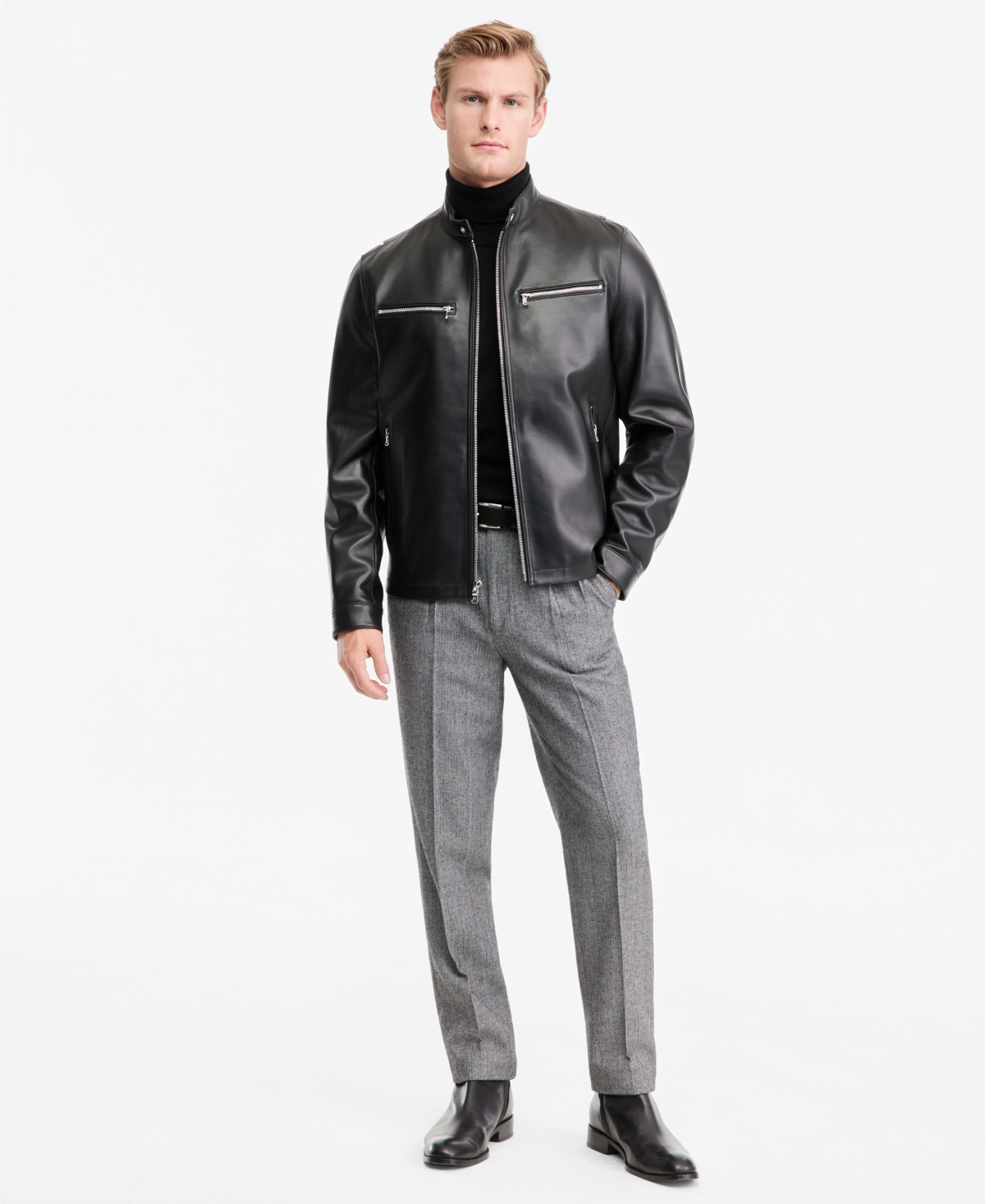 Click here for Michael Kors Mens Leather Double-Zip Moto Jacket -... prices