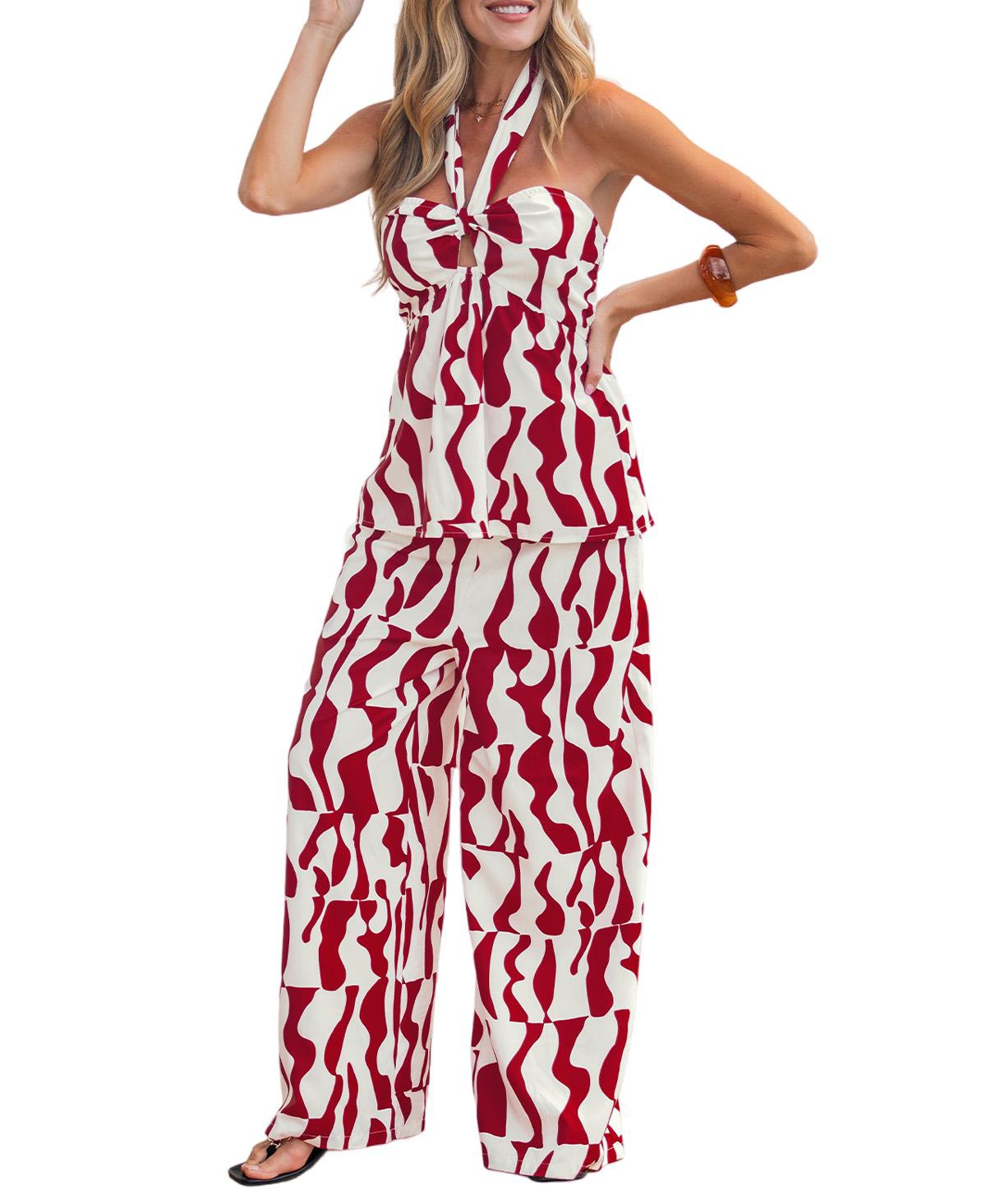 Click here for Cupshe Womens Abstract Print Halter Keyhole Top an... prices