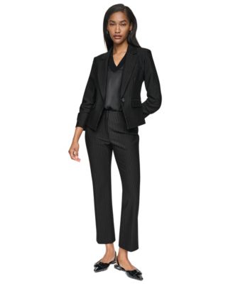 Click here for Dkny Petite Pinstripe One Button Notch Collar Jack... prices