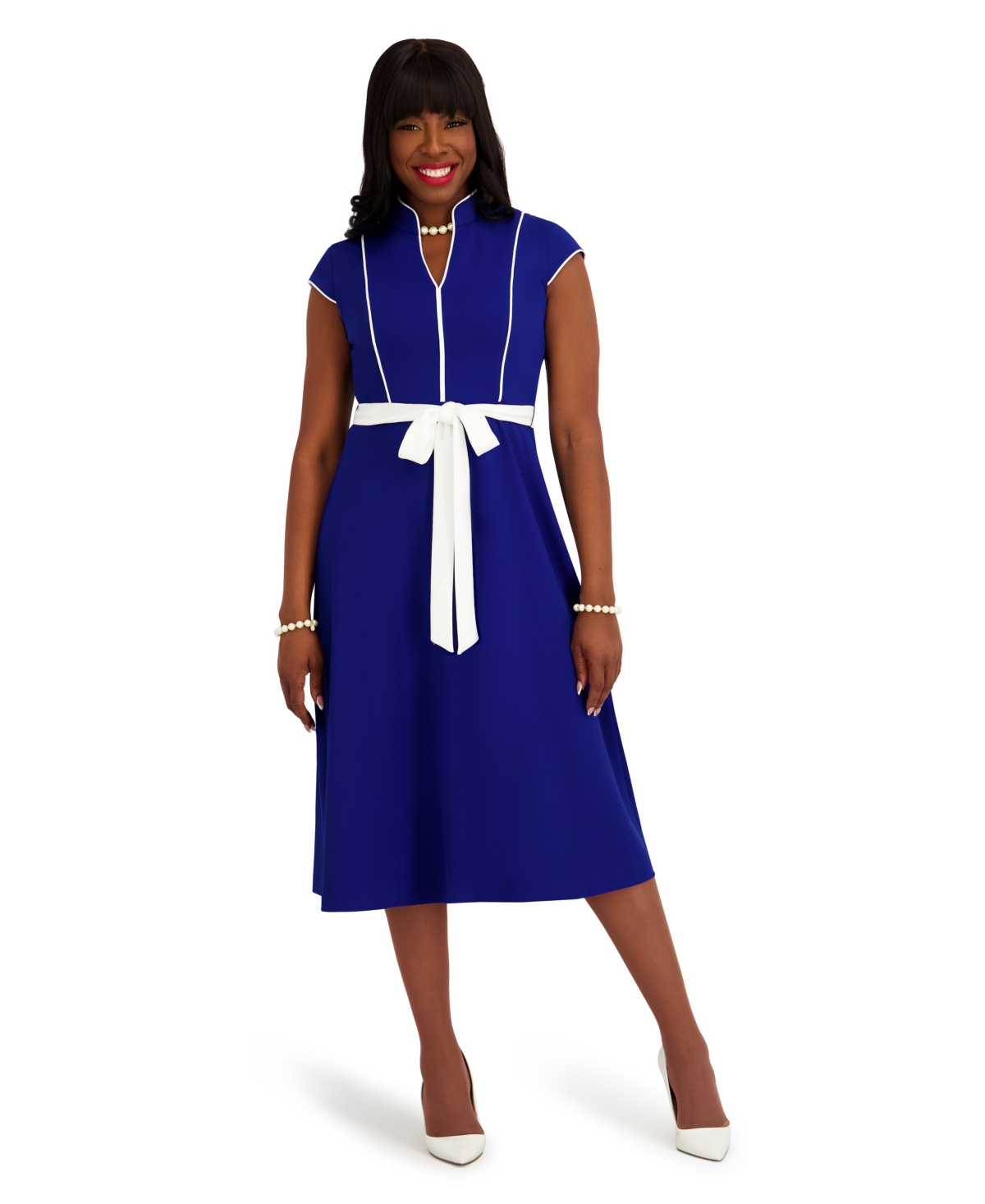 Click here for Kasper Womens Seam Bodice V-Neck Dress - Royal Sig... prices