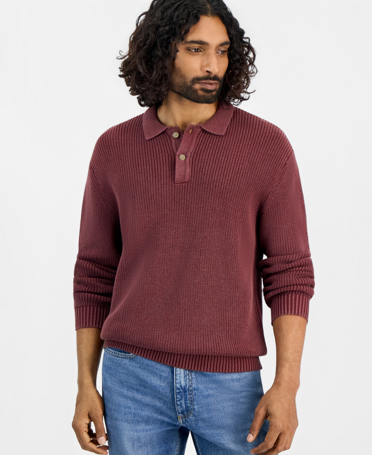 Click here for Sun + Stone Mens Long-Sleeve Cotton Polo Sweater... prices
