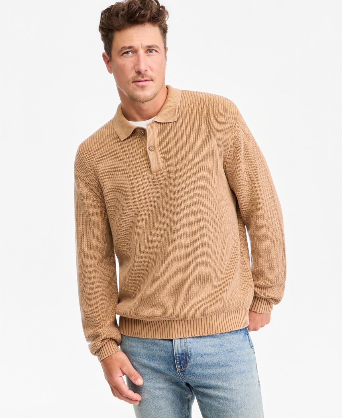 Click here for Sun + Stone Mens Long-Sleeve Cotton Polo Sweater... prices