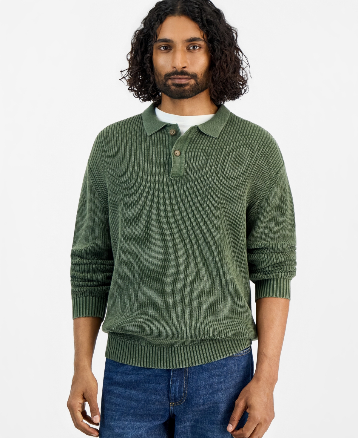 Click here for Sun + Stone Mens Long-Sleeve Cotton Polo Sweater... prices